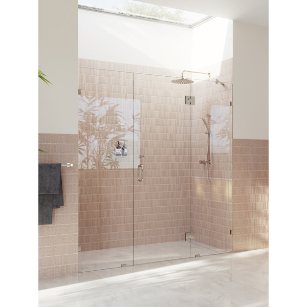 Glass Warehouse Stellar 66.25 in. W x 78 in. H Fully Frameless 3 Panel Inline Glass Hinged ...